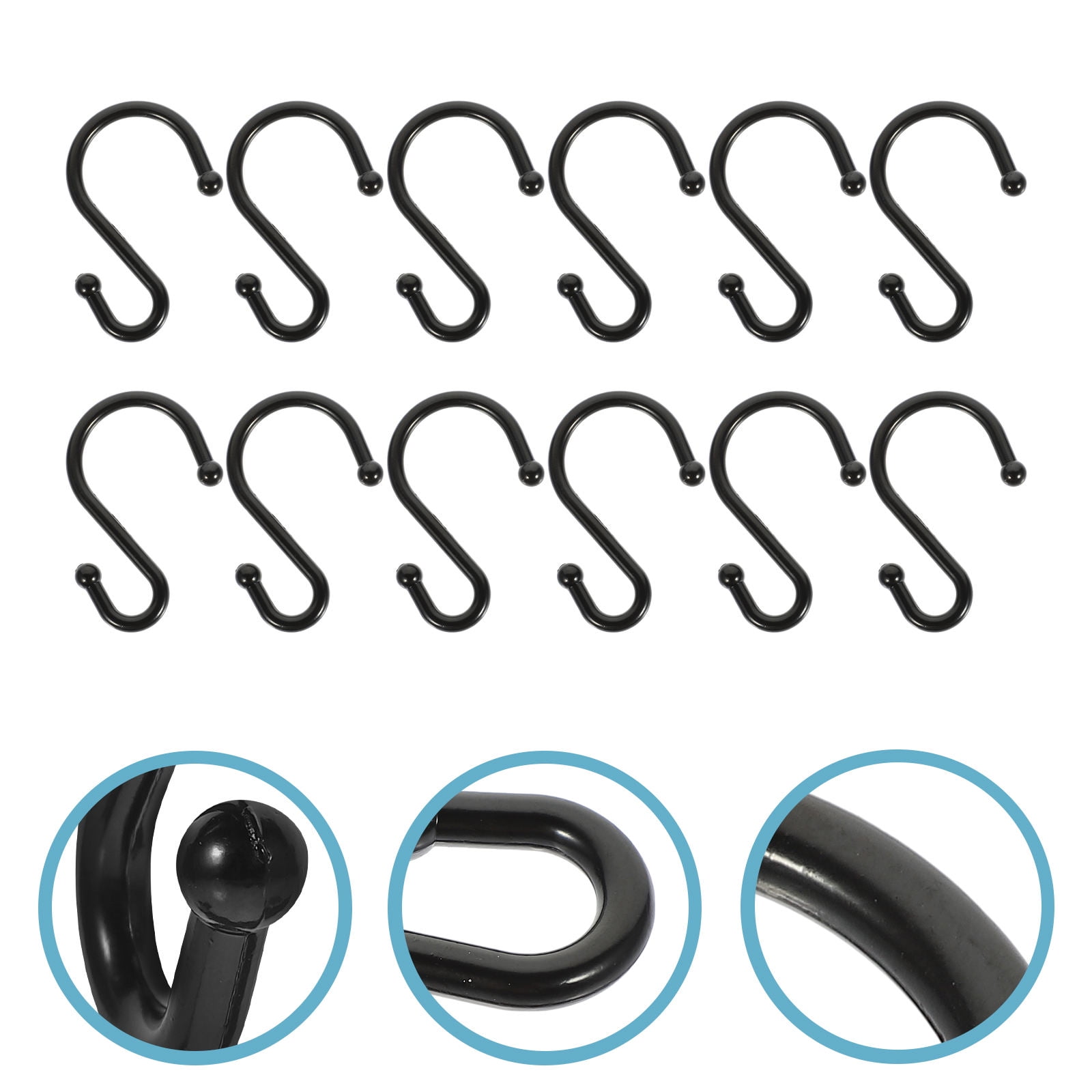 Masteelf 12 Pcs Hook 金属窗帘挂钩 S-shaped Curtain Hanger 6.2X4.5X0.5CM Black ...