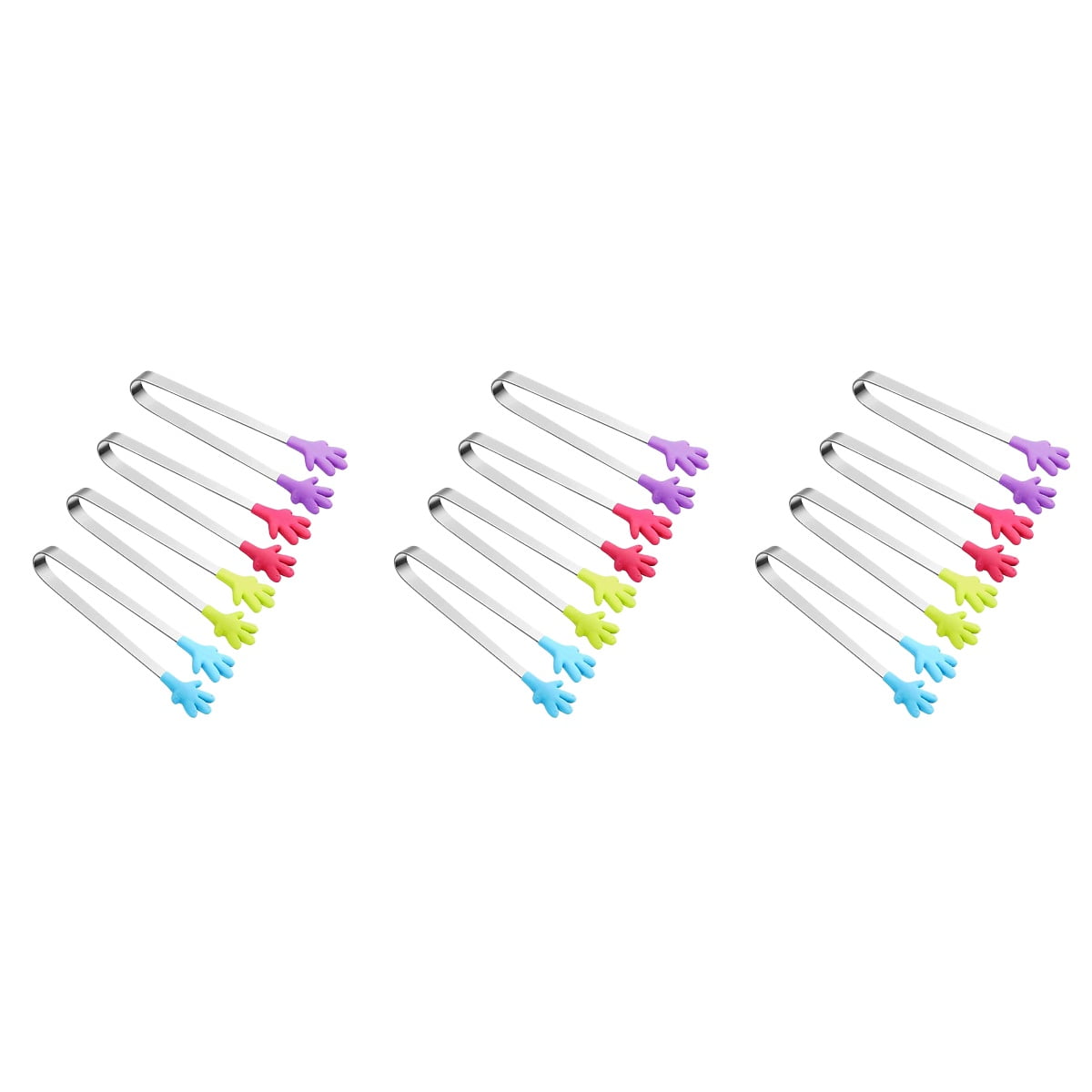 Masteelf 12 pcs Stainless Steel Mini Food Serving Tong Silicone Head ...