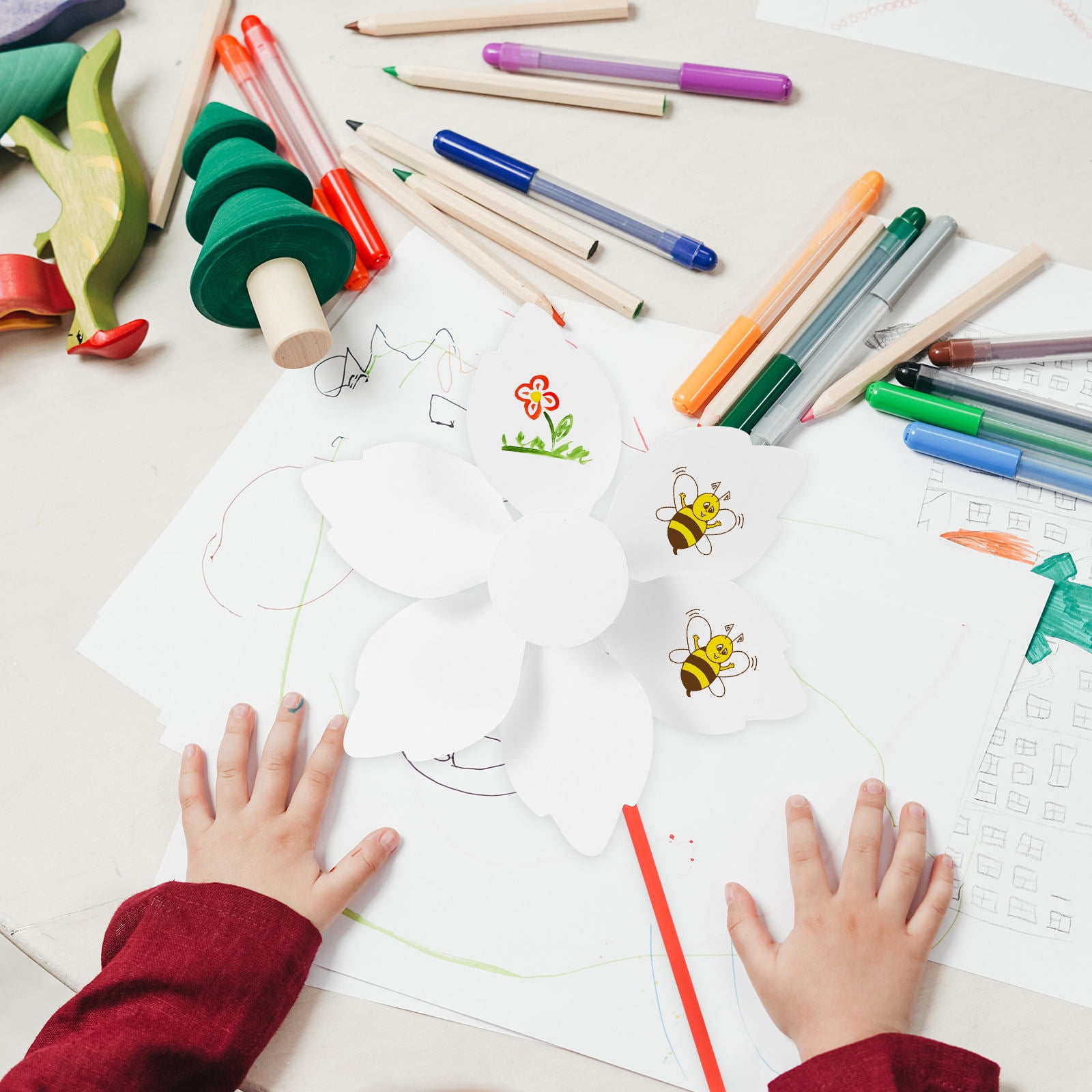 Masteelf 12Pcs Blank Paper Pinwheels DIY Drawing Graffiti Pinwheels ...