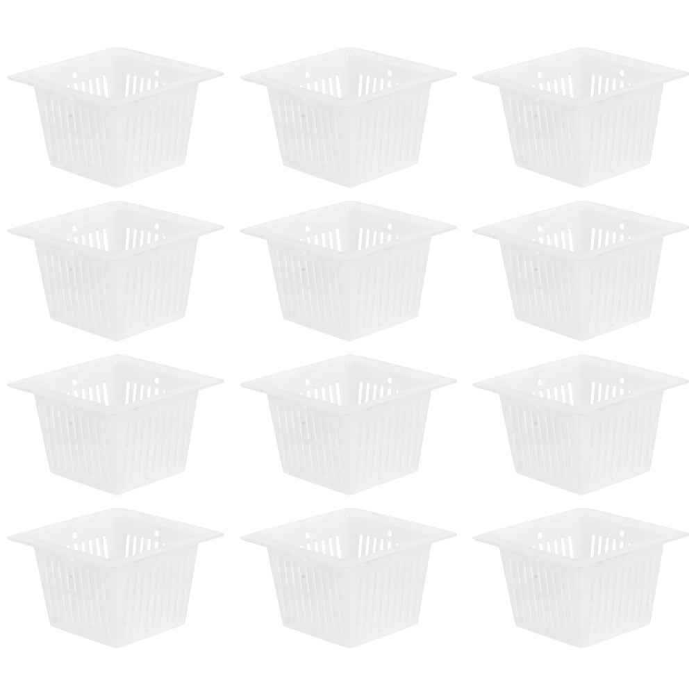 Masteelf 12pcs White Plastic Net Pot Starter Pots Square Nursery ...