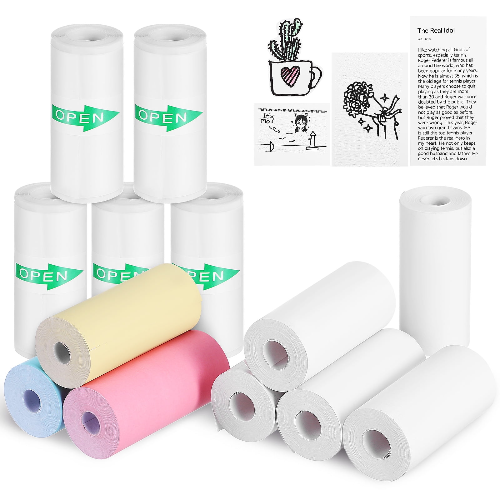 Masteelf 13 Rolls Mini Printer Paper Printable Stickers Thermal Child ...