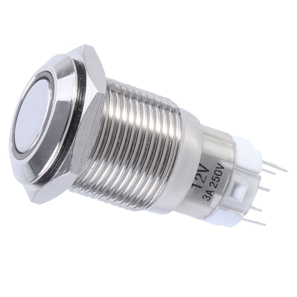 Masteelf 16mm Mounting Hole Blue LED Ring Momentary Latching Pushbutton ...