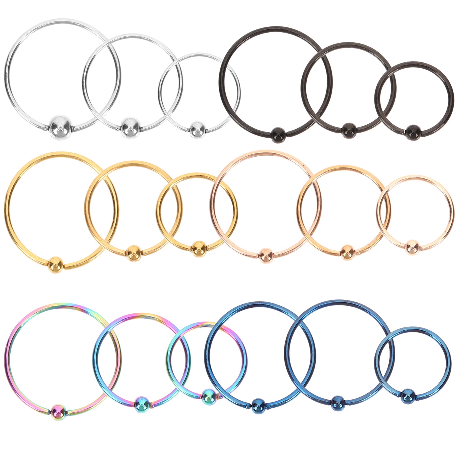 Masteelf 18 Pcs Circle Nose Ring Ear Piercing Earrings for Miss ...