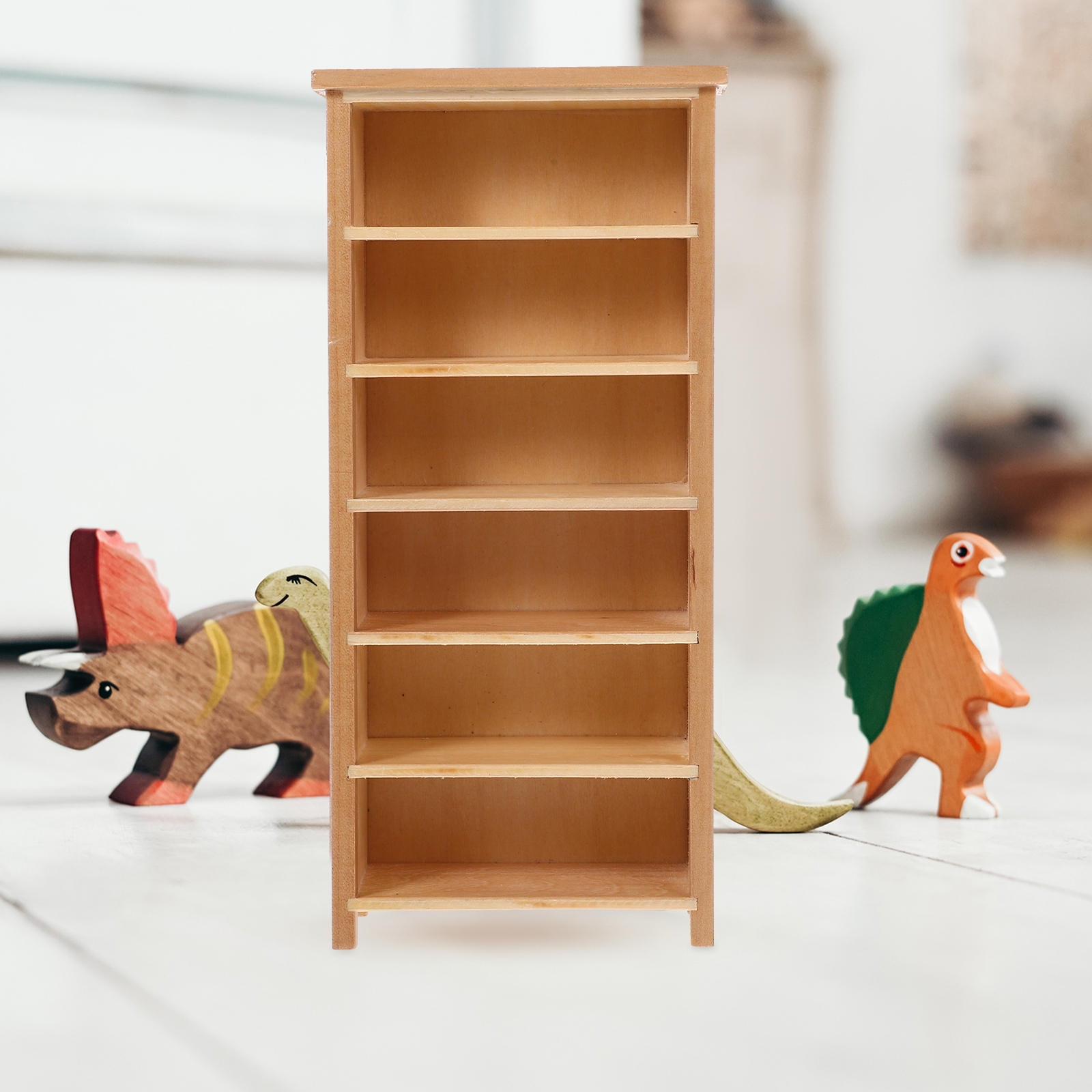 Wooden Mini Bookshelf for Doll House Light Brown Realistic Crafted ...