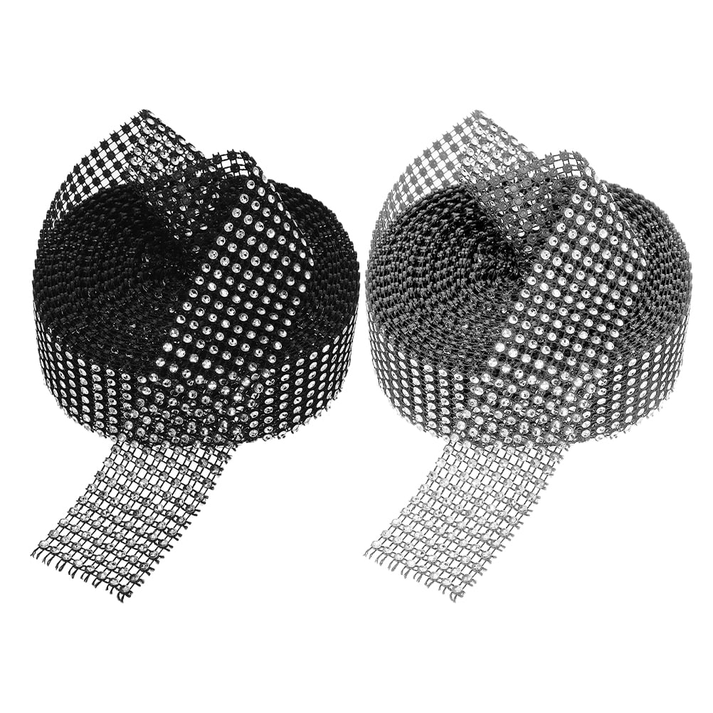 Masteelf 2 Rolls Sparkling Rhinestone Ribbon Mesh 8 Rows Faux Self ...