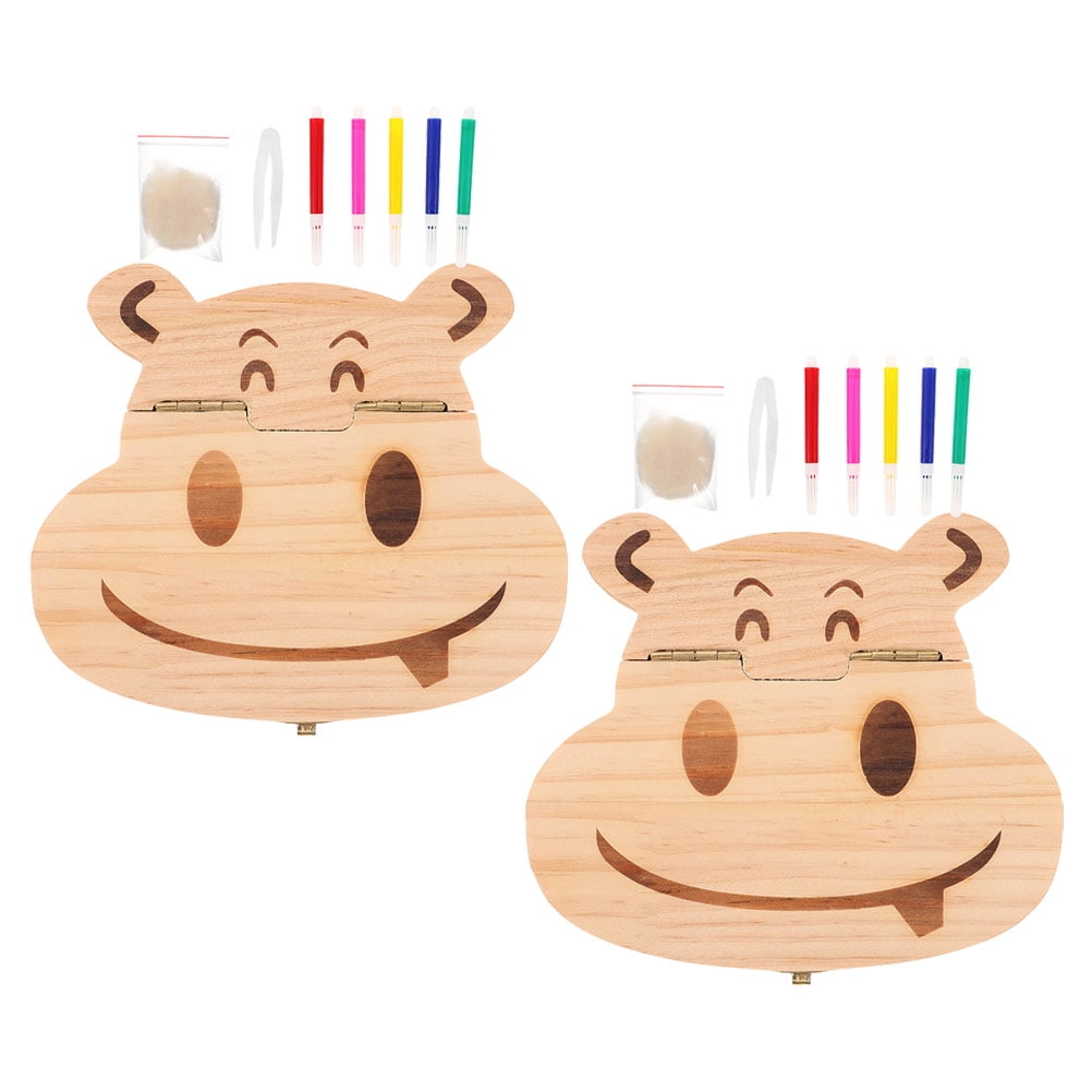 Masteelf 2 Set Baby Tooth Keepsake Box Cute Hippo Shaped Tooth Holder ...