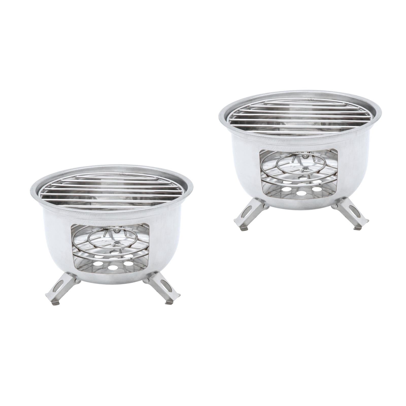 Masteelf 2 Sets of Stainless Barbecue Stove Small Camping Grill Round ...