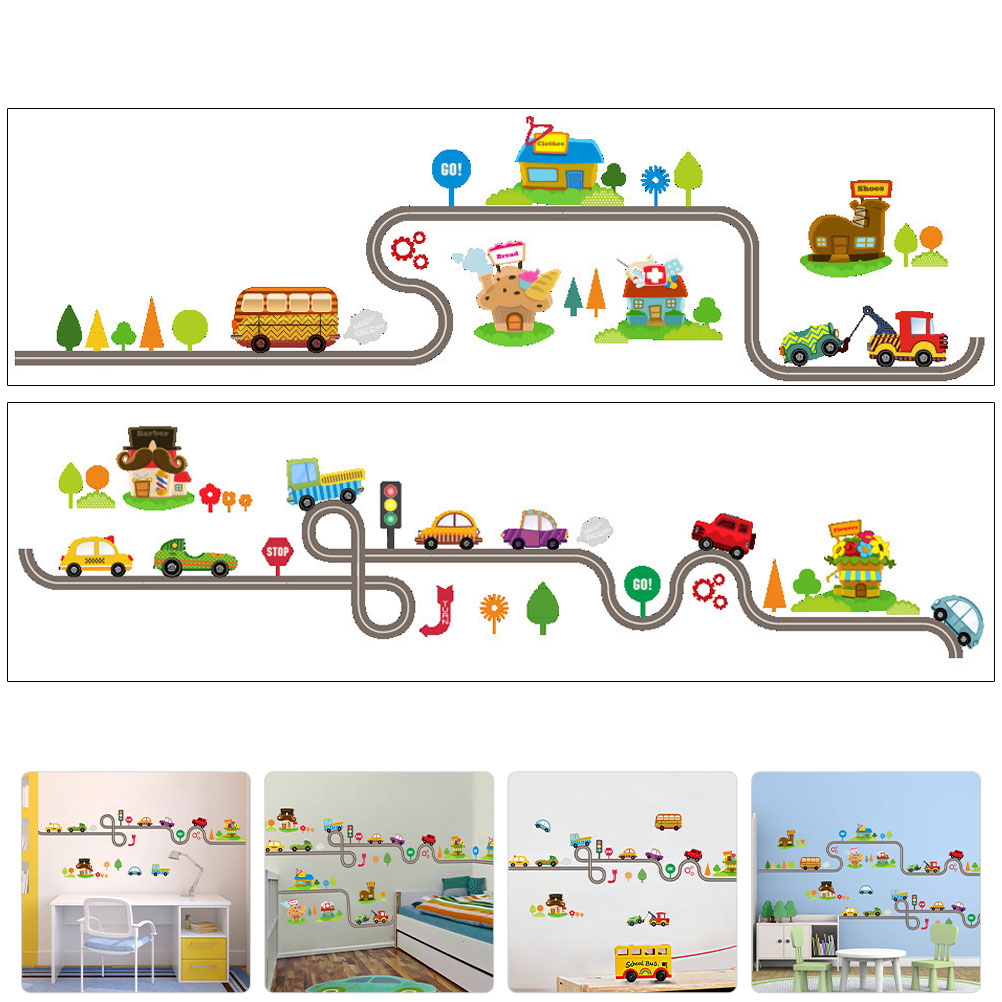 Masteelf 2 Sheets Wall Decals Track Car Sticker Kids Room Decor ...