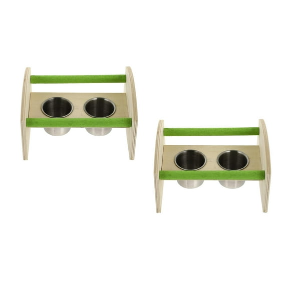 Masteelf 2 pcs Bird Perch with Cups Wooden Standing Rack Parrot Food ...