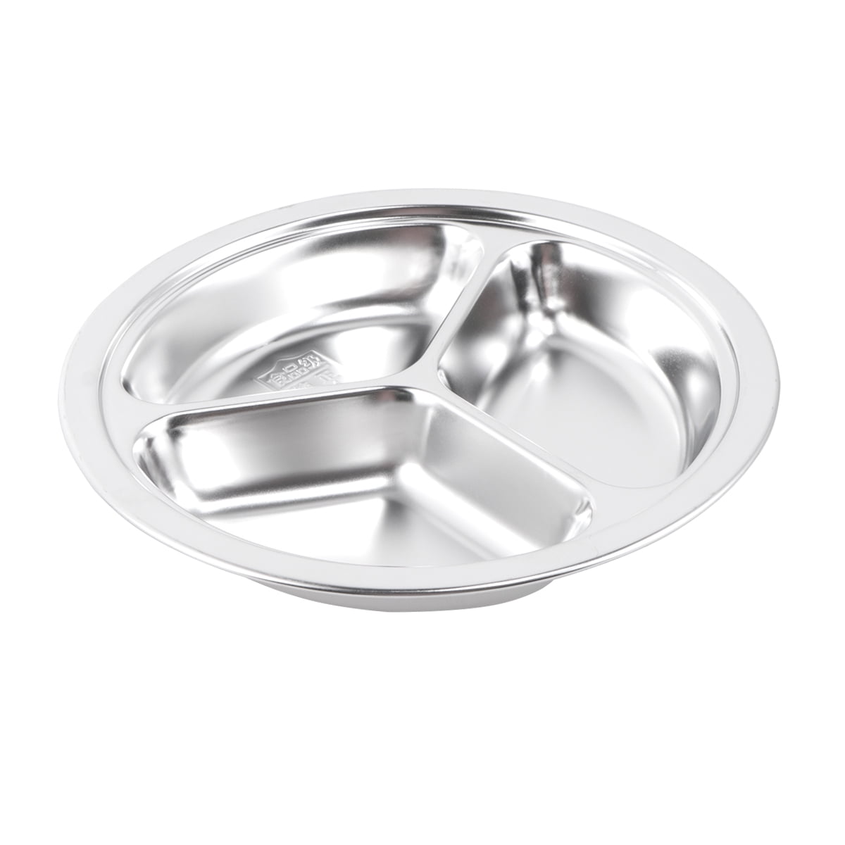 Masteelf 20CM 304 Stainless Steel Fast Food Divided Dish Three Grids Round Serving Plate for ...