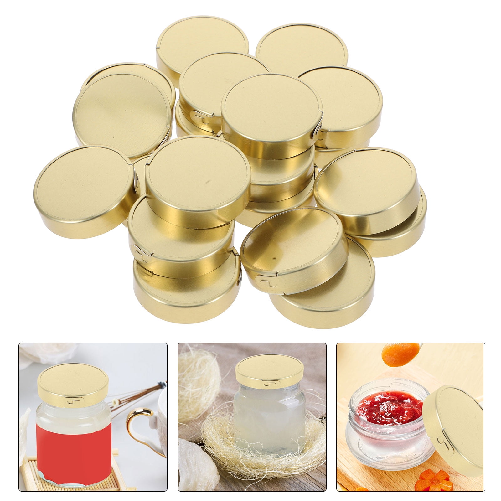 Masteelf 20pcs Aluminum Wide Mouth Jar Lids with Buckle Gold Metal Caps ...