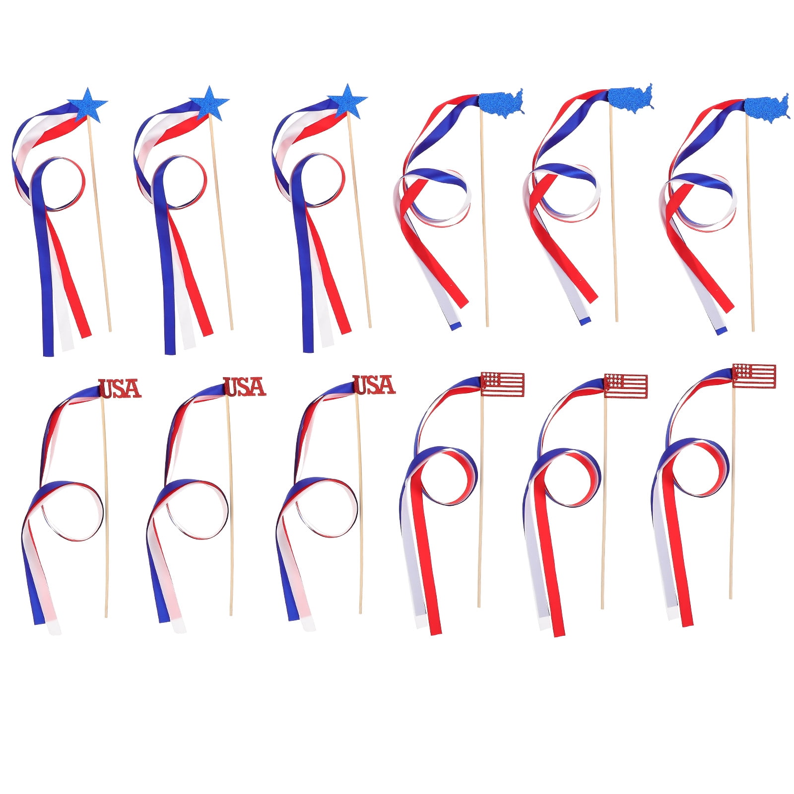 Masteelf 24 pcs Independence Day Ribbon Wood Sticks American Flag ...