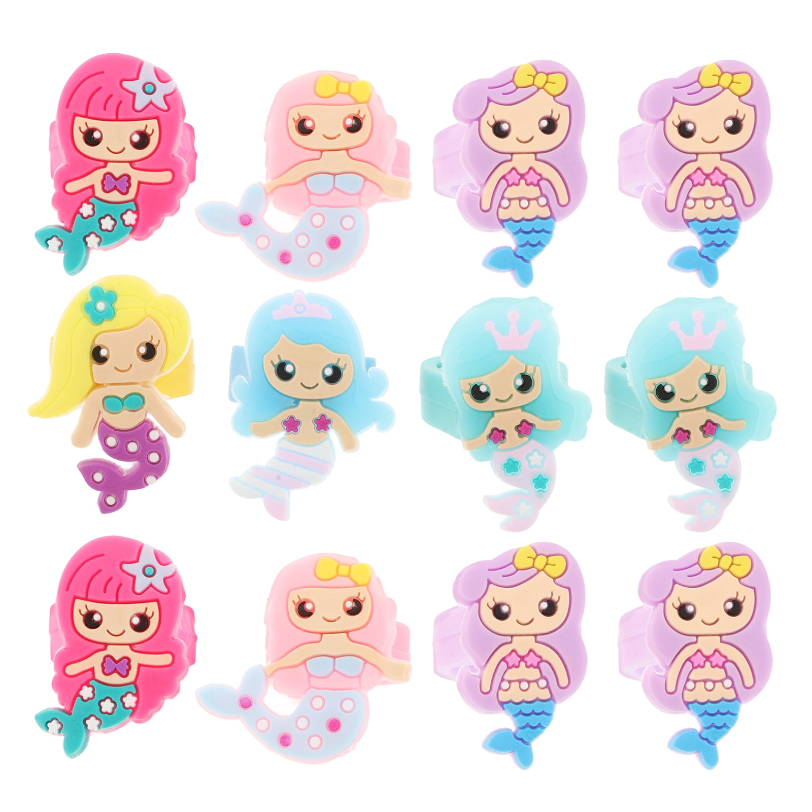 Masteelf 24pcs Mermaid Shape Rings PVC Children Rings Adorable ...