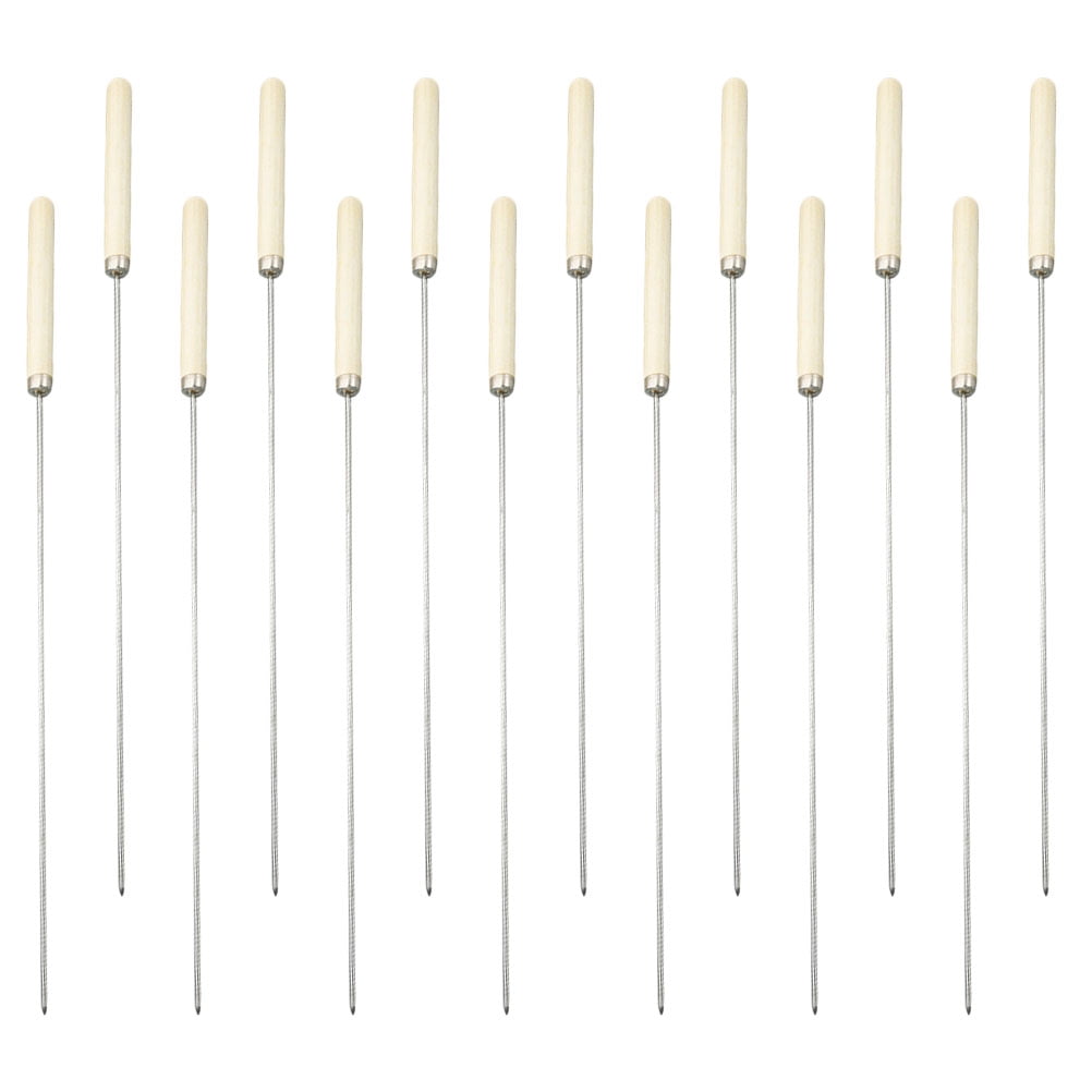 Masteelf 25 Pcs Grill Pans Wooden Handle Barbecue Round Stick Sticks ...