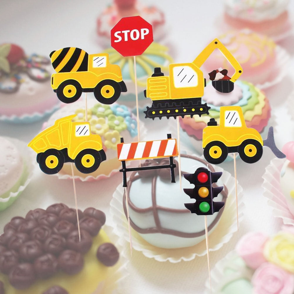 Masteelf 28 Pcs Birthday Cake Topper Car Excavator Model Toppers Fruit ...