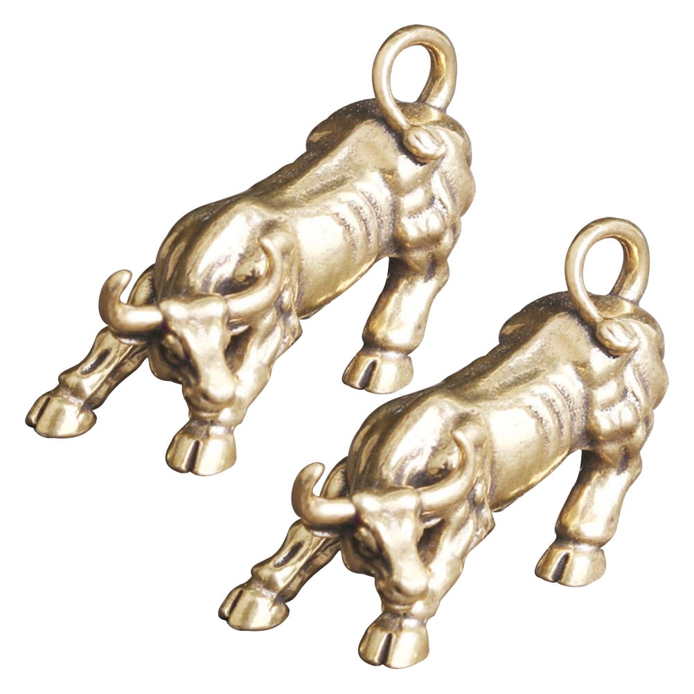 Masteelf 2pcs Brass Bull Figurine Bull Statue Sculpture Cow Statue Ox ...