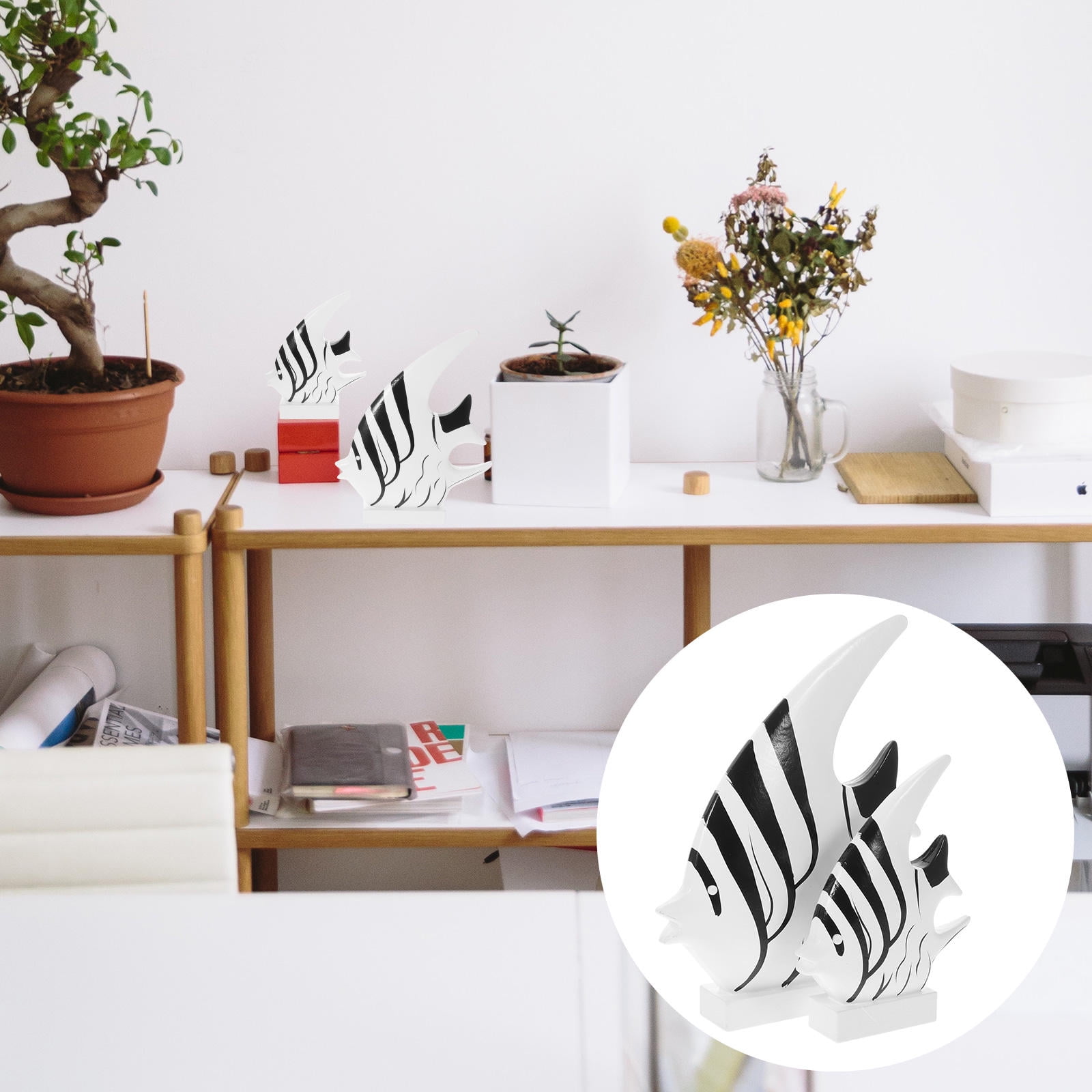 Masteelf 2pcs Tabletop Fish Statue Home Fish Decor Rustic Wooden Fish ...