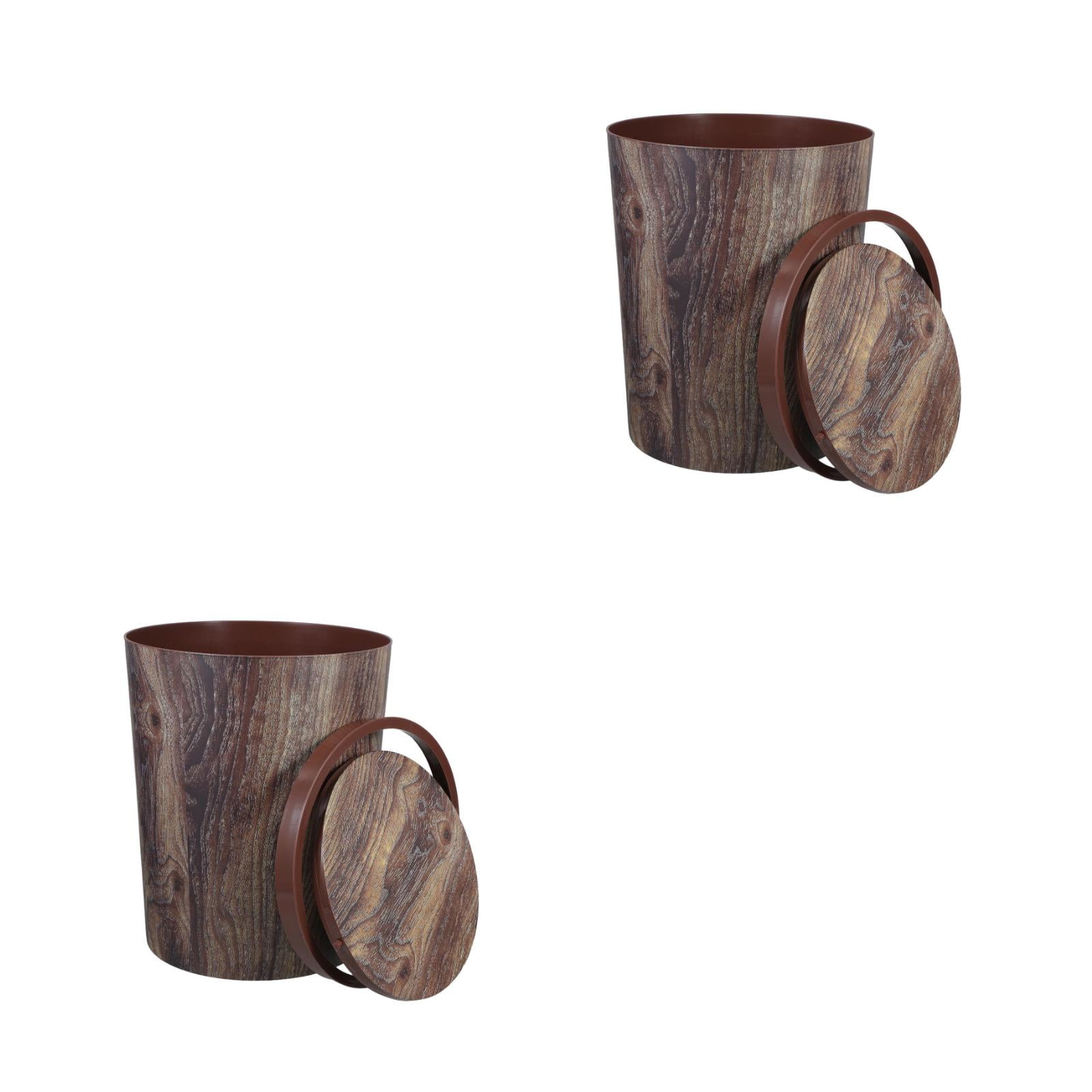 Masteelf 2pcs Wood Grain Trash Bin Office Waste Bucket With Lid For ...