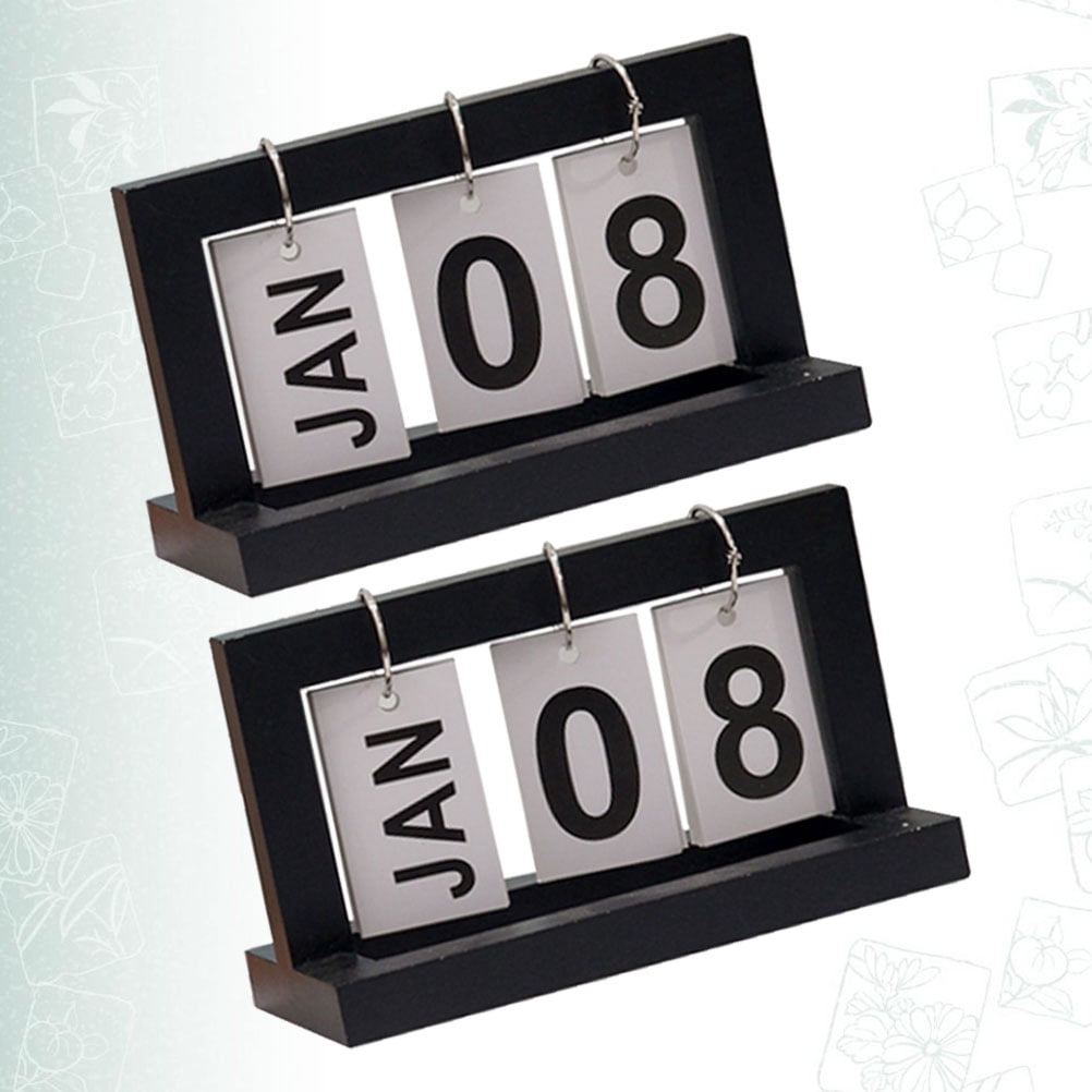 OFFIGAM Turntable Perpetual Calendar Wood Iron Paper 2Pcs 7.9x3.5x4.7in ...