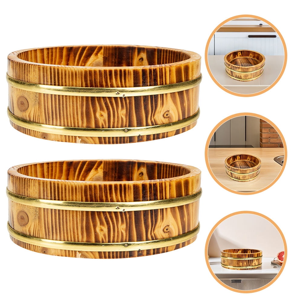 Masteelf Japanese Sushi Rice Mixing Bowl Wooden Bucket for Kitchen ...