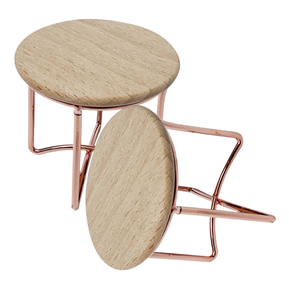 Masteelf 2pcs Wooden Tea Table Model Miniature Wood Metal Coffee Table ...