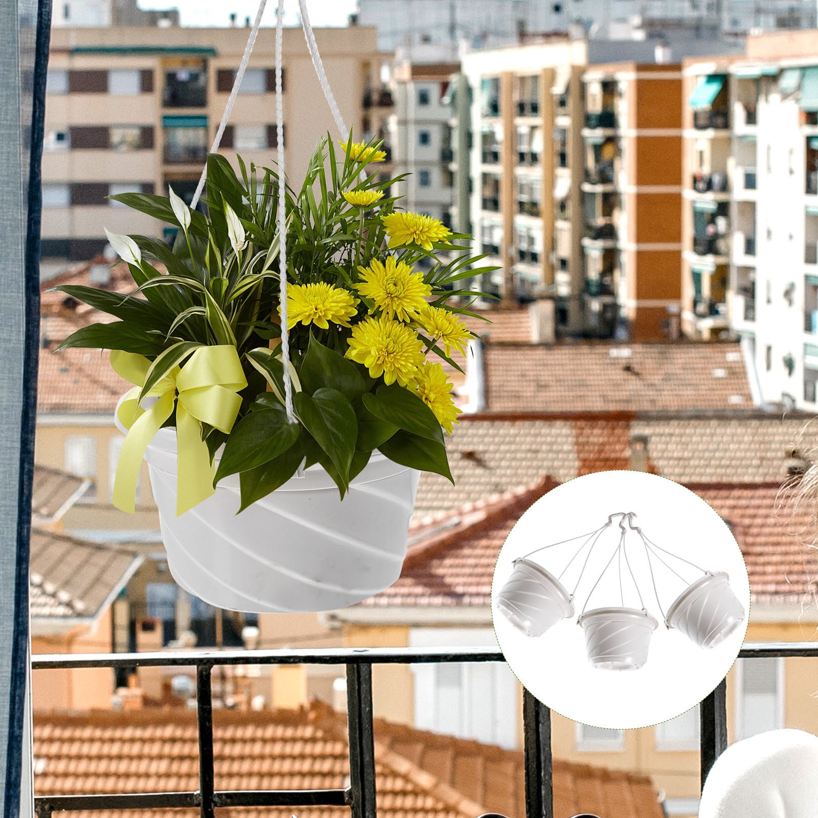 Masteelf 3 Pcs Balcony Hanging outside Flower Pot Planter Plants Beige ...