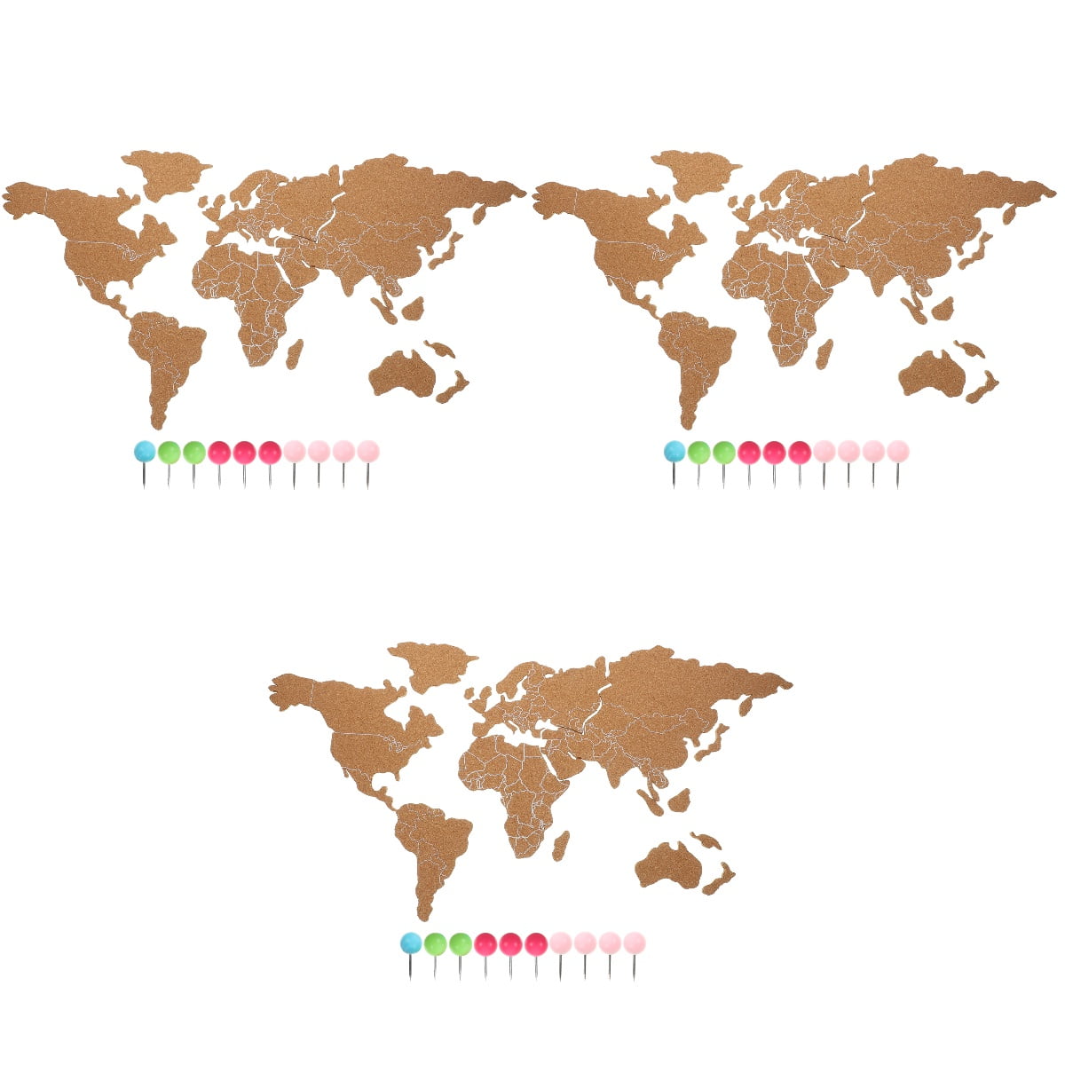 Masteelf 3 Sets Wooden Cork Board World Map Decorative Rustic World Map ...