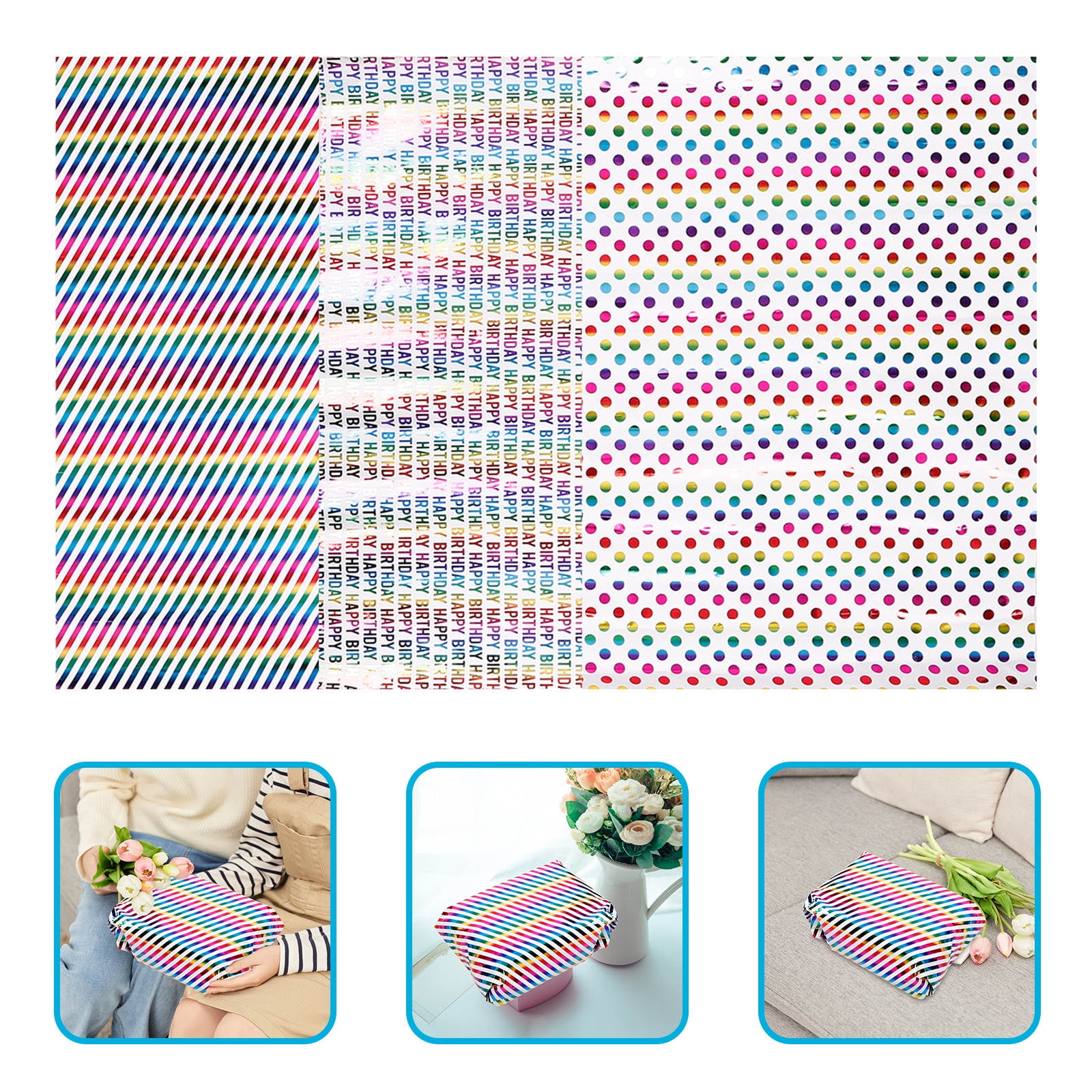 Masteelf 3 Sheets Birthday Gift Wrapping Paper Packing Wrapper of ...