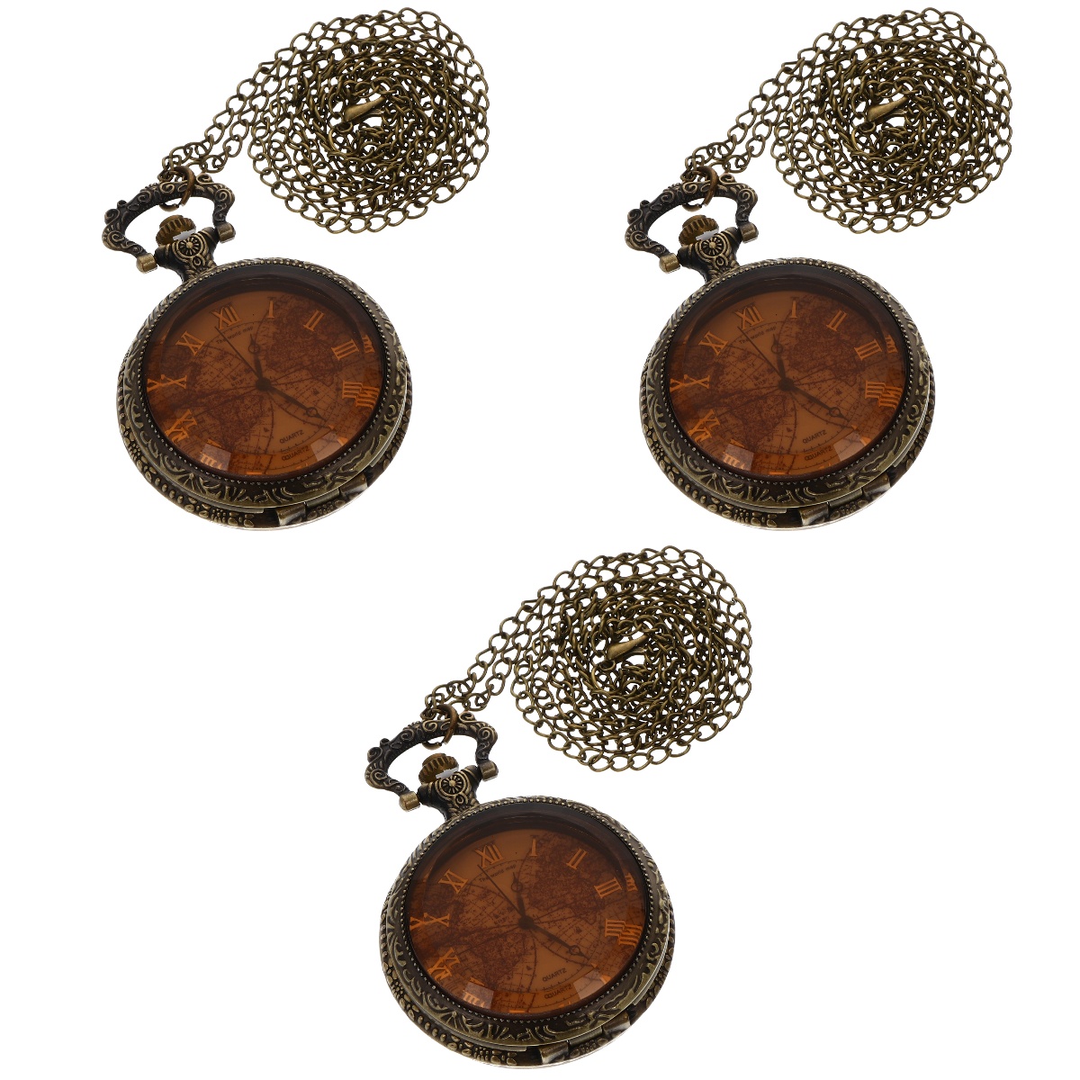 Masteelf 3 pcs Pocket Watch World Map Pocket Watch Retro Quartz Watch ...