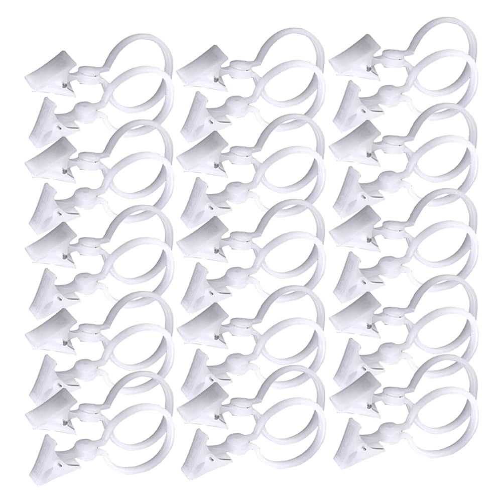 Masteelf 30Pcs White Plastic Shower Curtain Clips Round Buckles 12x6cm ...