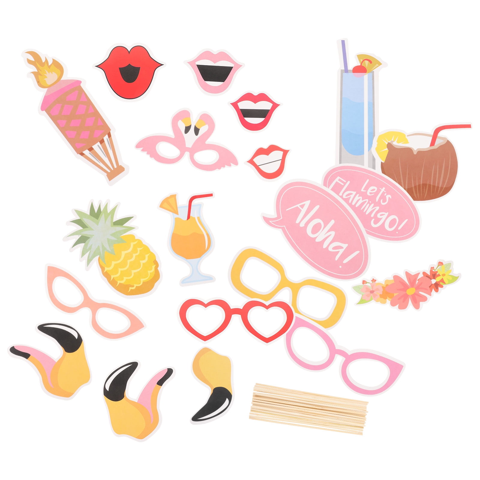 Masteelf 36 pcs Hawaii Party Photo Props Set Flamingo Beach Decoration ...