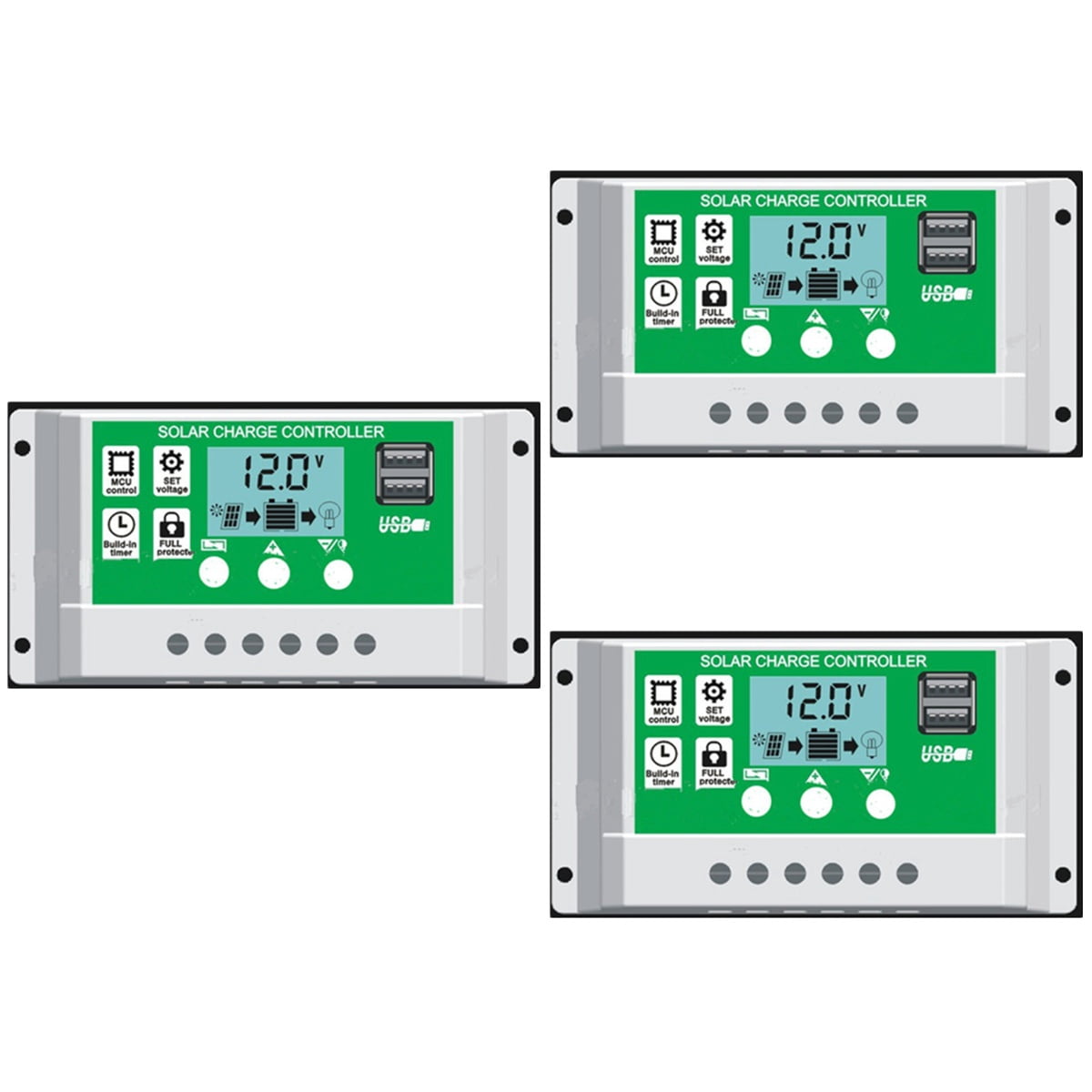 Masteelf 3pcs 12V 10A Solar Charge Battery Controller Auto LCD Dual USB ...