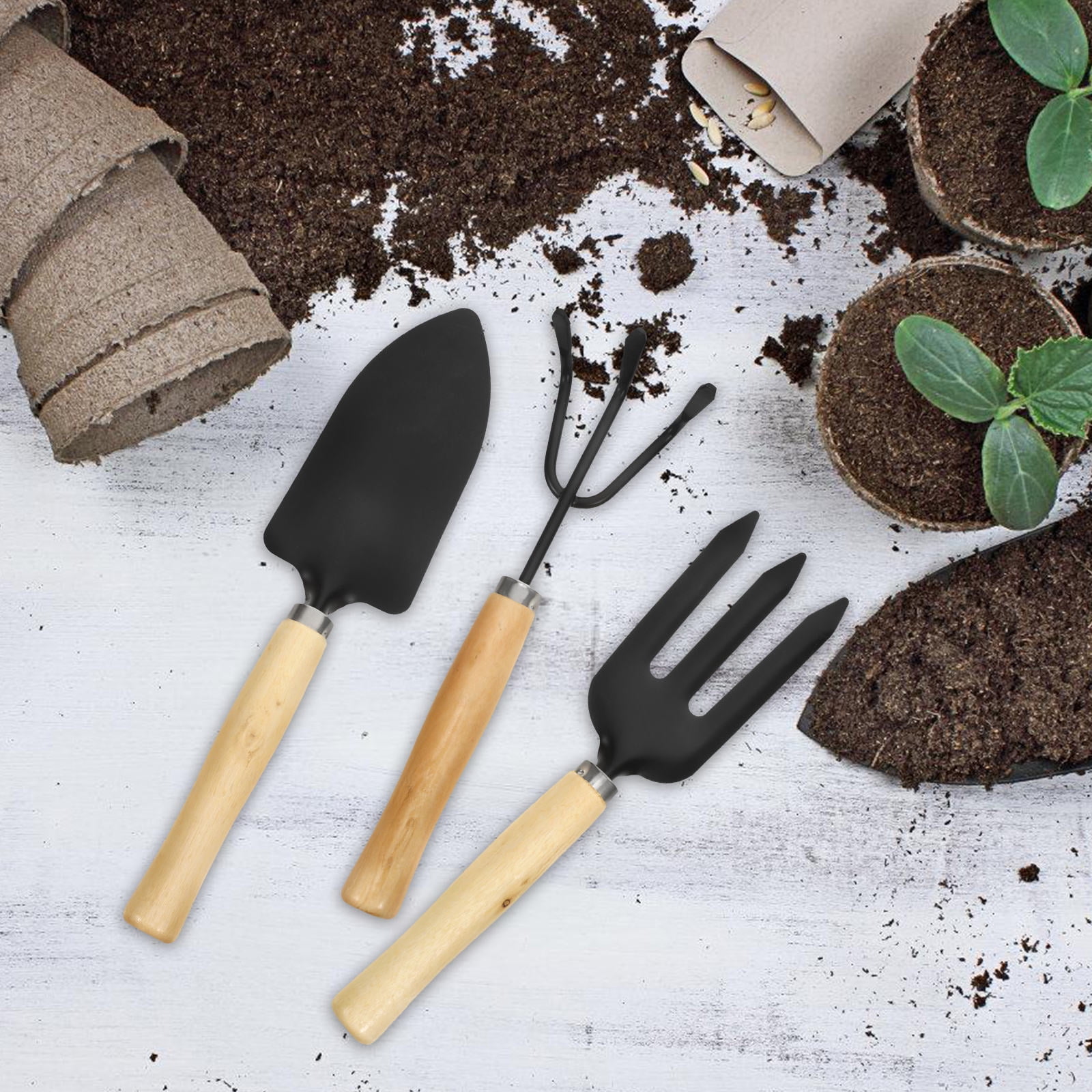 Masteelf 3pcs Garden Tool Set With Wooden Handles Mini Shovel Rake ...