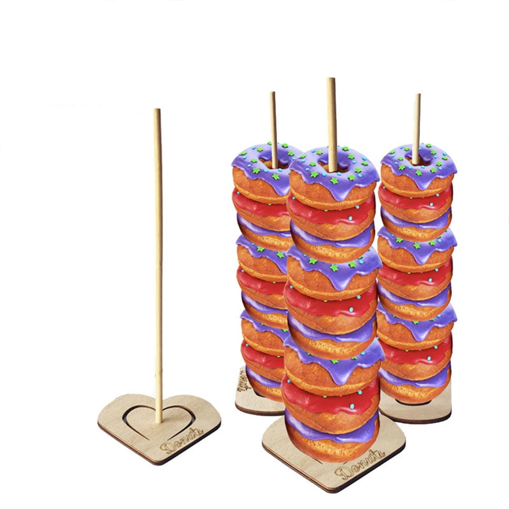 Masteelf 3pcs Heart Shape Donuts Rack Sweet Cart Stand Wooden Doughnut ...