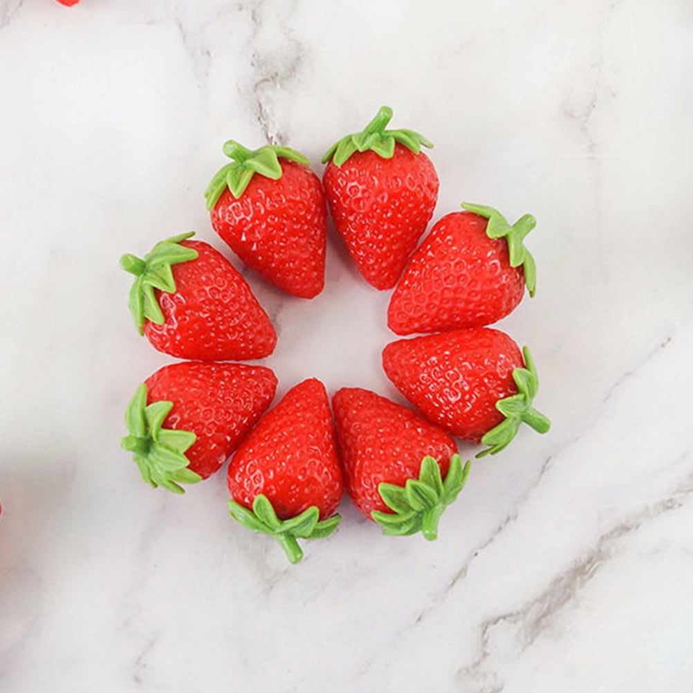 Masteelf 3pcs Red Fake Strawberry Decor PVC Realistic Artificial Fruits ...