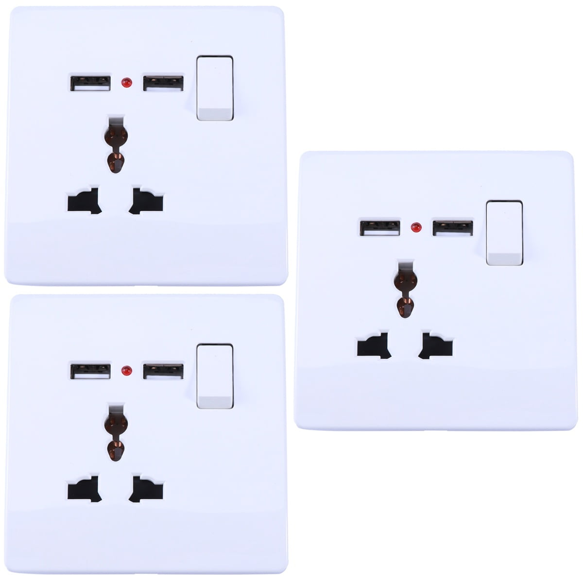 Masteelf 3pcs Universal 2A Dual USB Output 3-Pin Wall Socket Charger ...