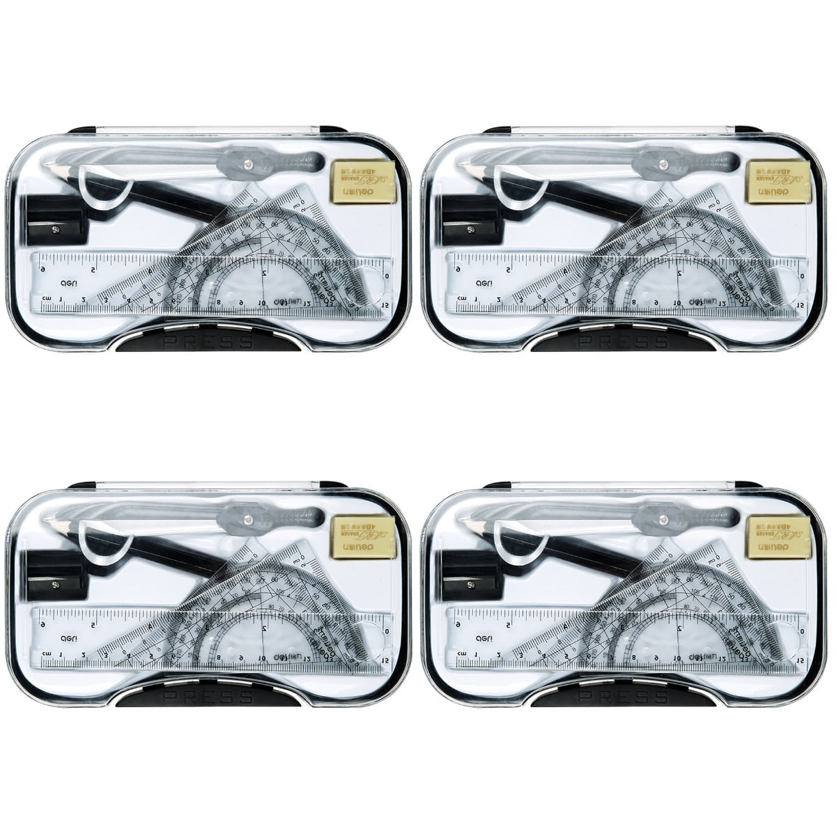 Masteelf 4 PCS Compass Set and Ruler Geometry Drawing Tool Kit Student ...