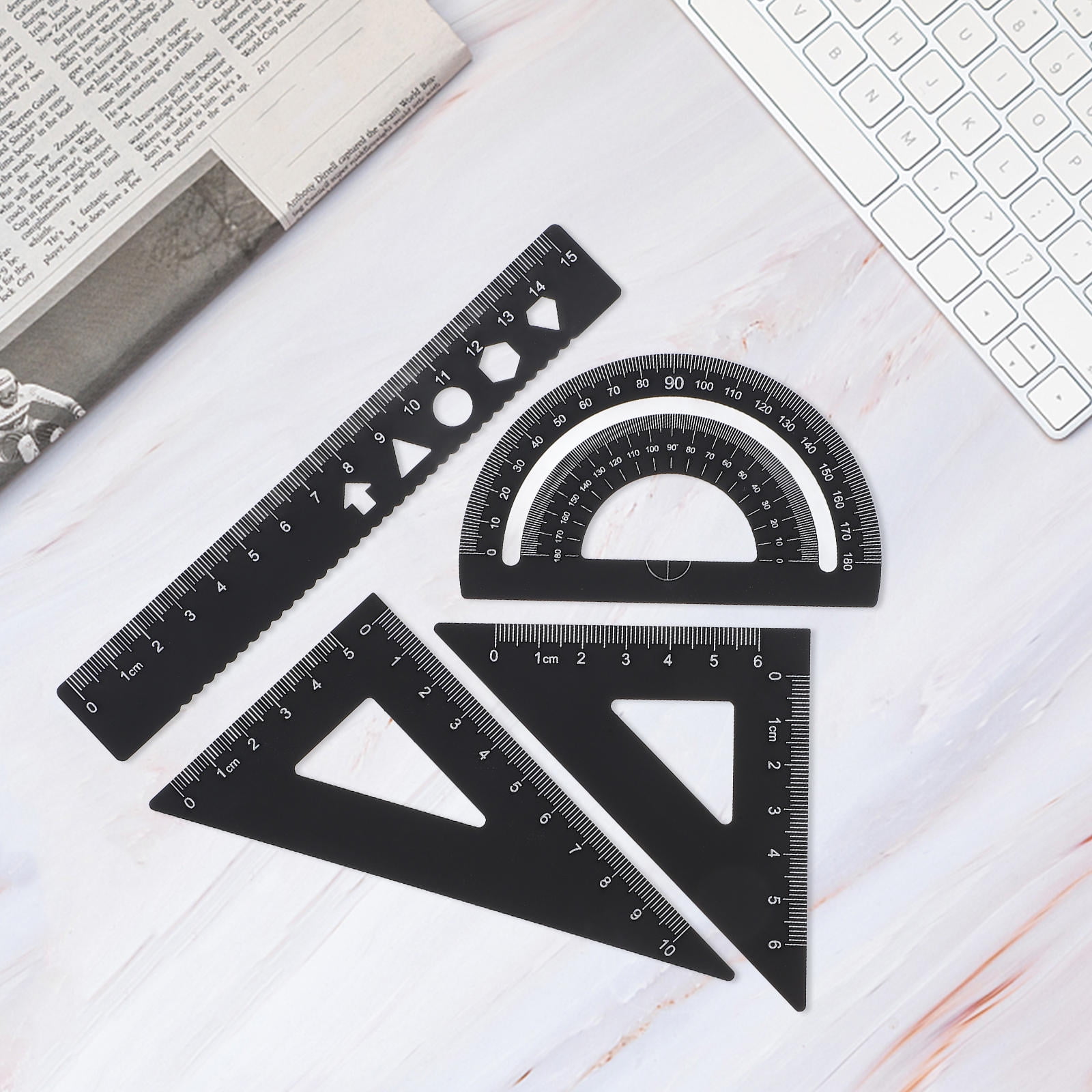 Masteelf 4 PCS Engineer Protractor Architect Scale Ruler Student Black ...