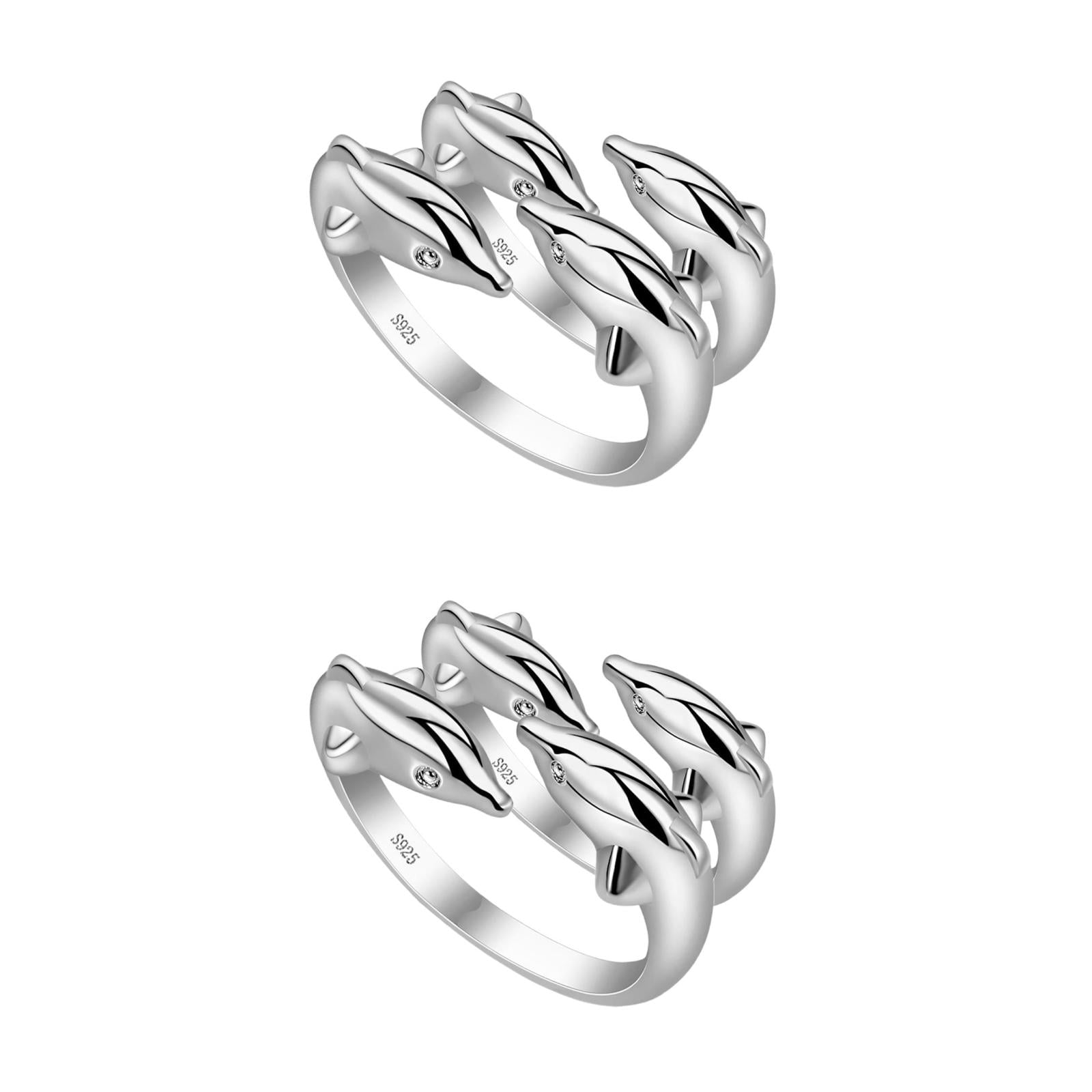 Masteelf 4 PCS Fashion Jewelry Women Dolphin Ring Double Dolphin ...
