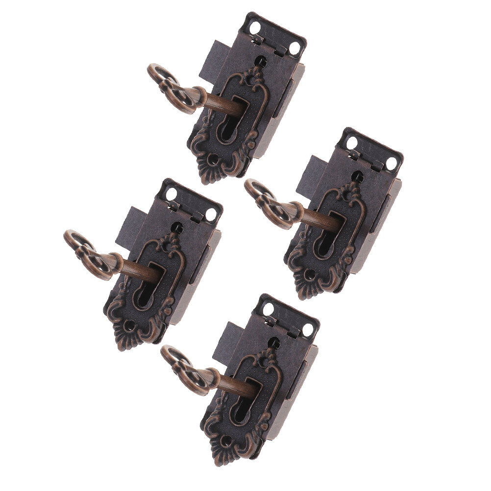 Masteelf 4 Pcs Antique Wooden Gift Lock Hook Locks Cabinet Latch Hinge ...