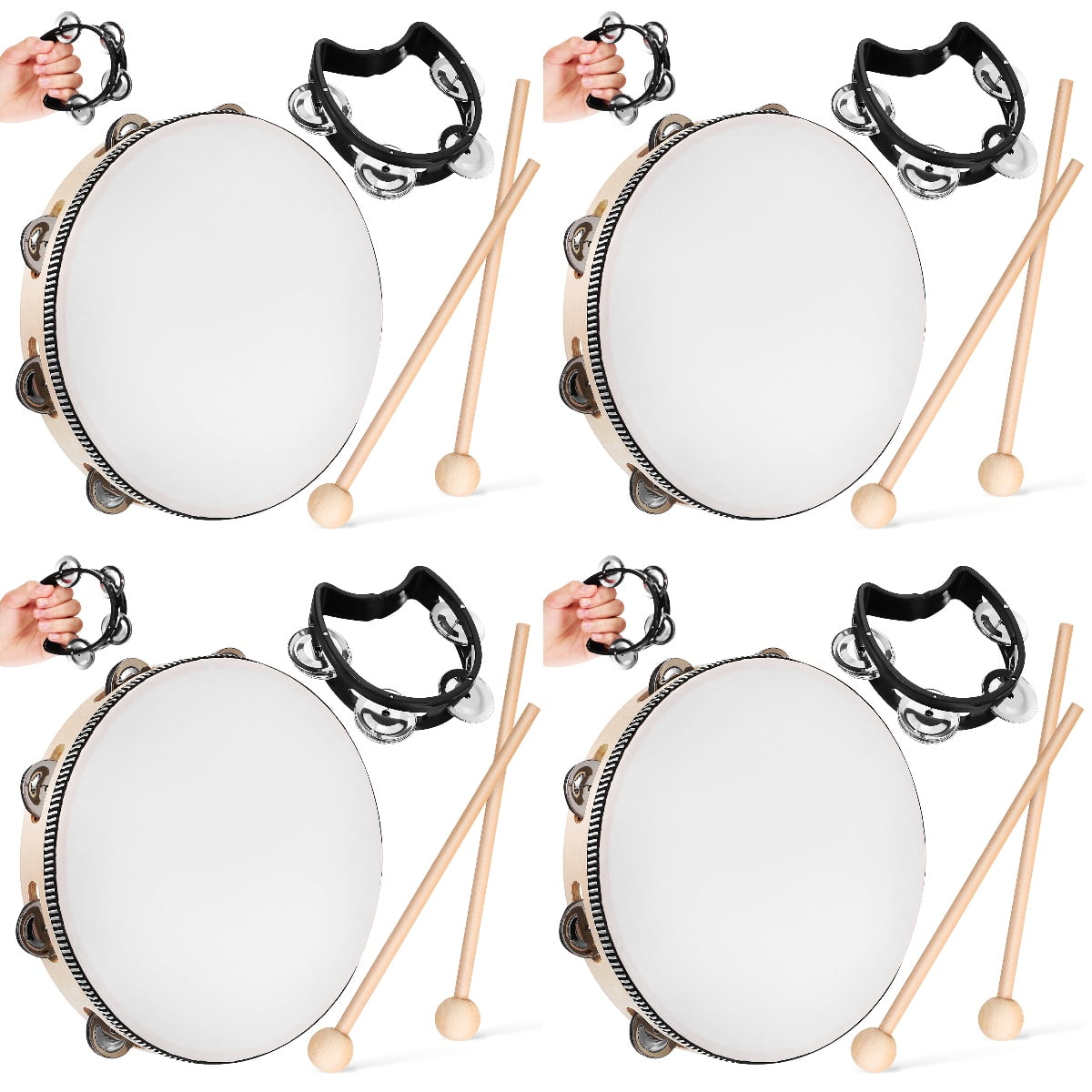 Masteelf 4 Sets Hand Drum With Mallets Tambourine Percussion Drum ...
