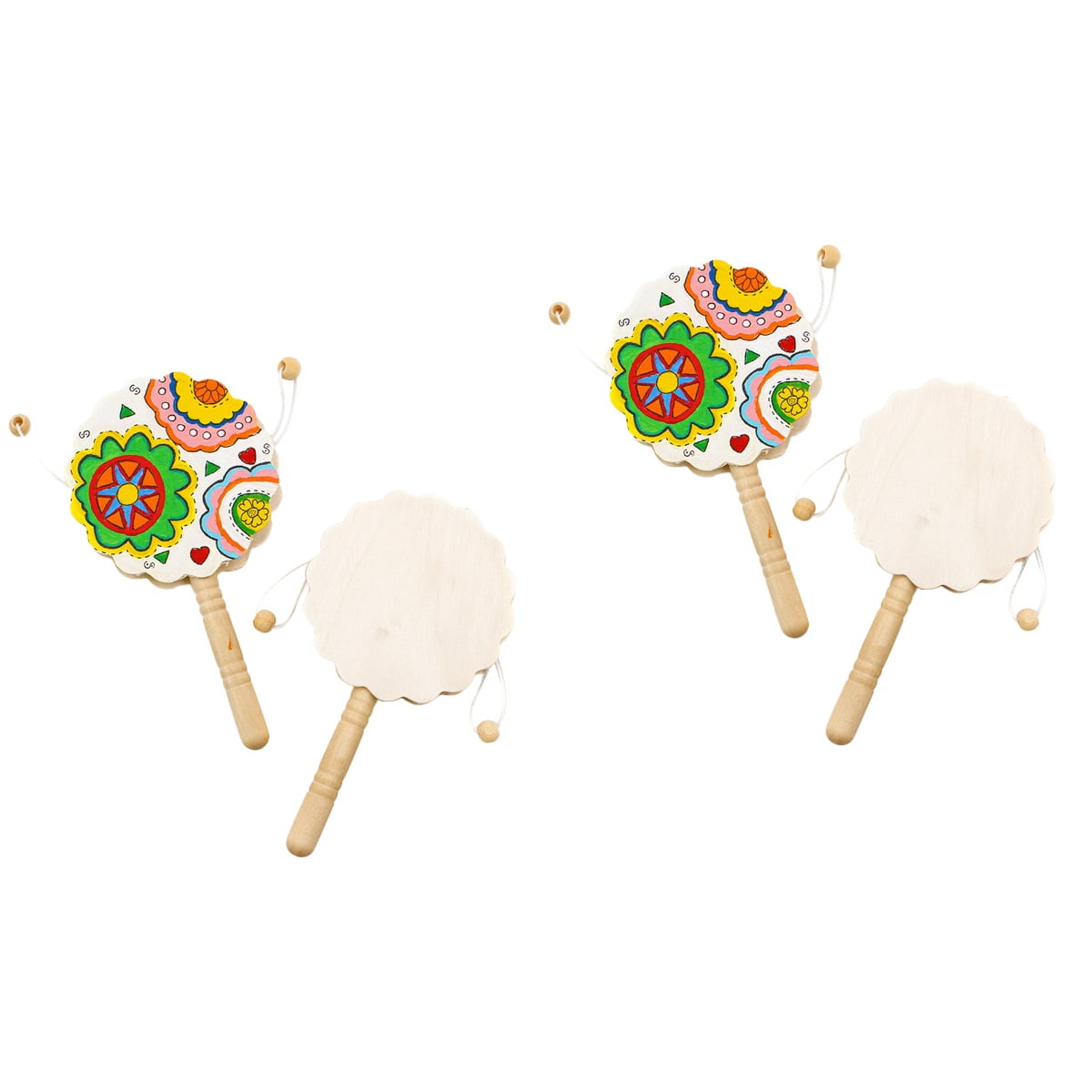 Masteelf 4 pcs Shaking Wooden Rattle Drum Handmade DIY Color Painting ...