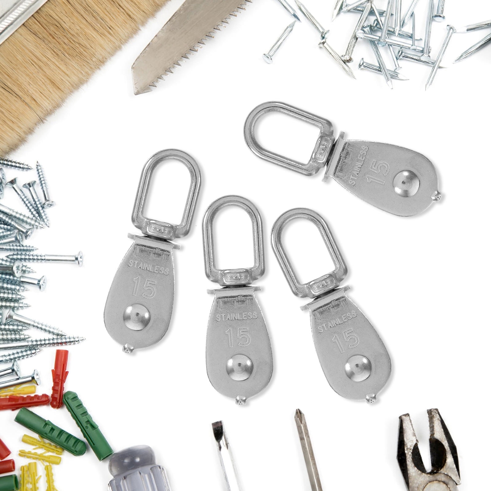 Masteelf Set of 4 Stainless Steel Pulley Blocks with Swivel Hooks Heavy ...