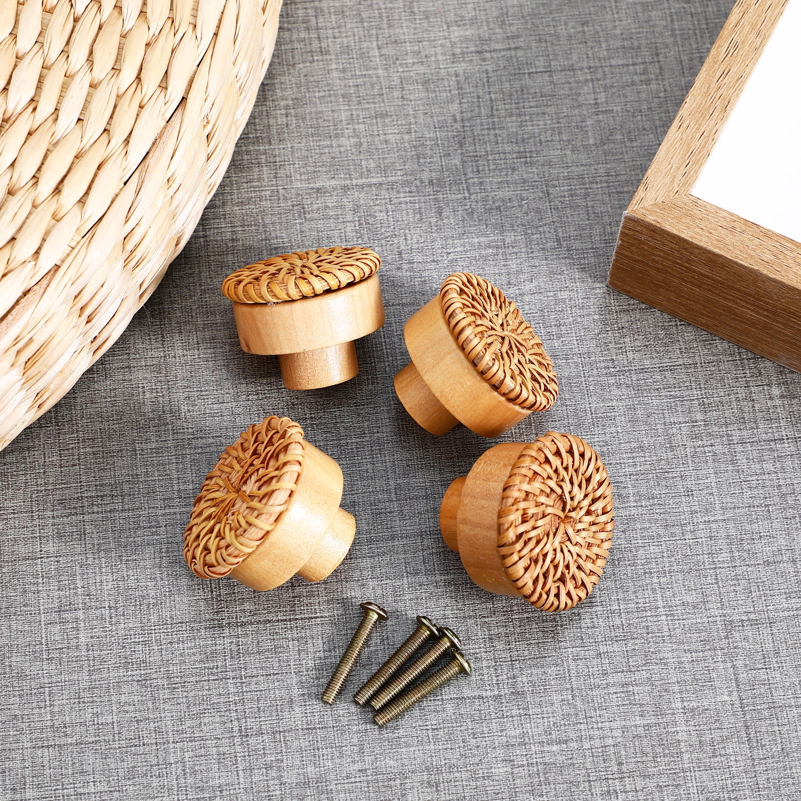 Masteelf 4Set Rattan Drawer Knobs Unique Dresser Knobs 1.57X1.57X1 ...