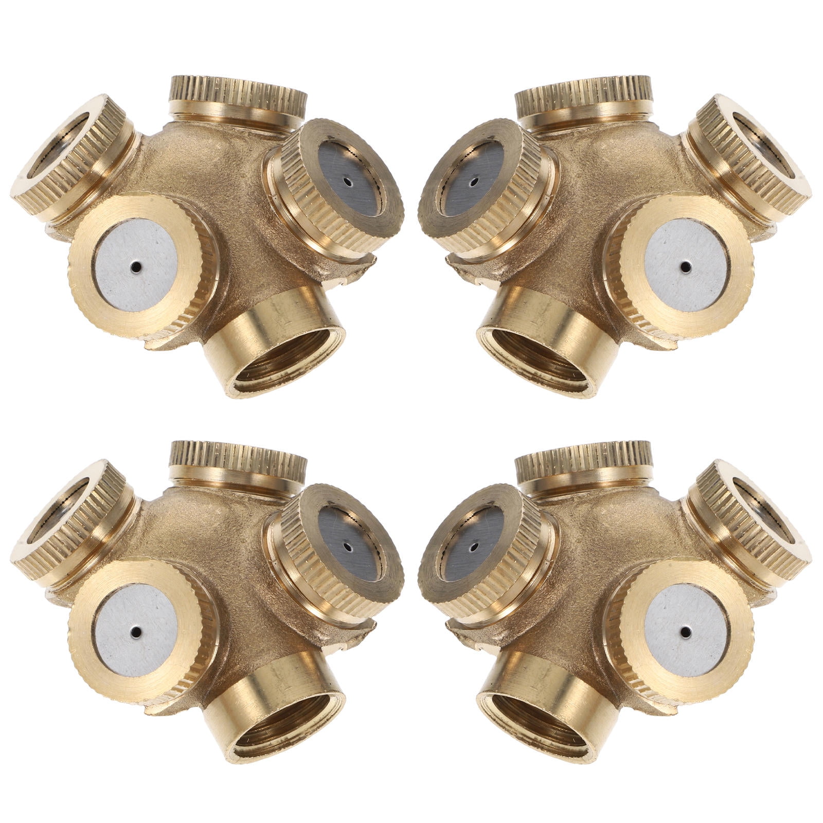 Masteelf 4pcs Brass Misting Spray Nozzle, 4-Holes Atomizing Spray Water Hose Nozzle Agricultural ...