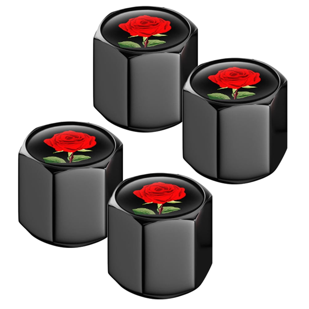 Masteelf 4pcs Car Tires Valve Stem Cap Cute Red Rose Tire Valve Caps ...