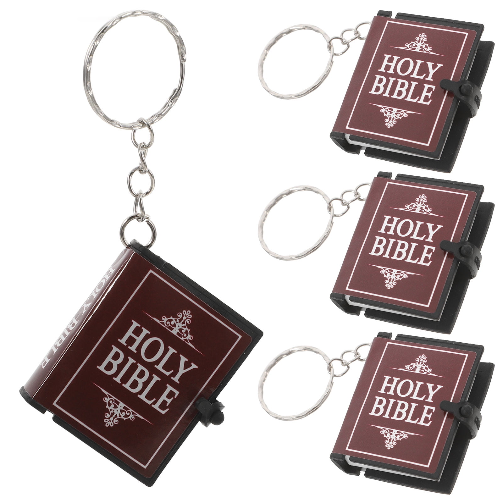 Masteelf 4pcs Miniature Real Book Keyrings With Inspirational Bible ...
