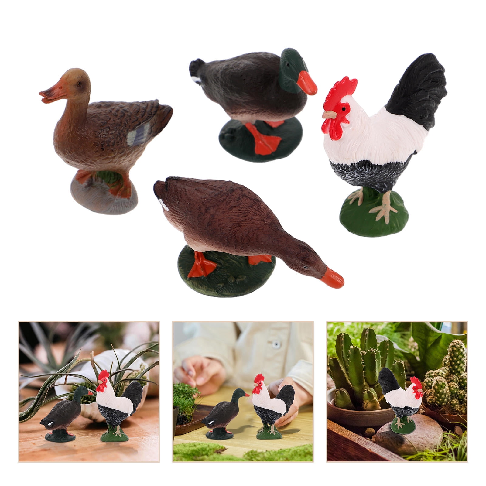 Masteelf 4pcs Realistic Chicken And Duck Statues Miniature Animal ...