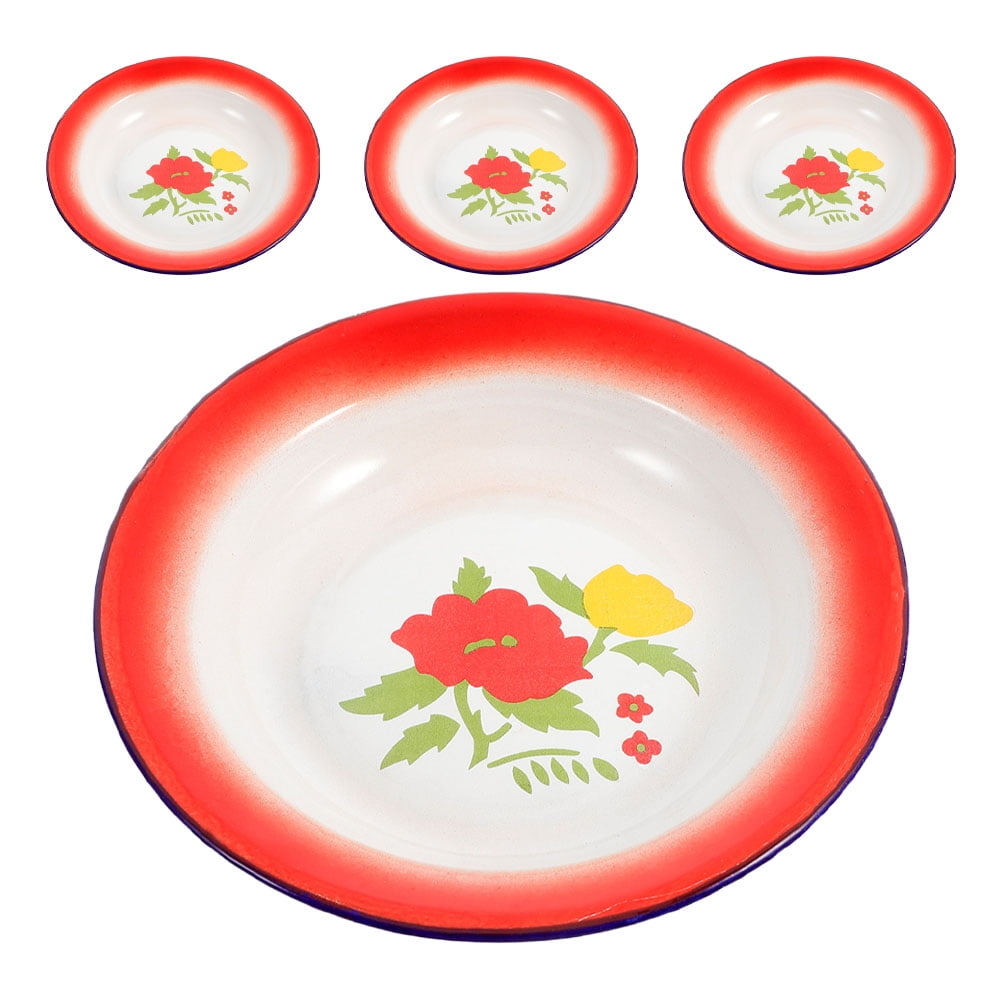 Masteelf 4pcs Retro Enamel Plates Set Round Enamelware Metal Camping ...