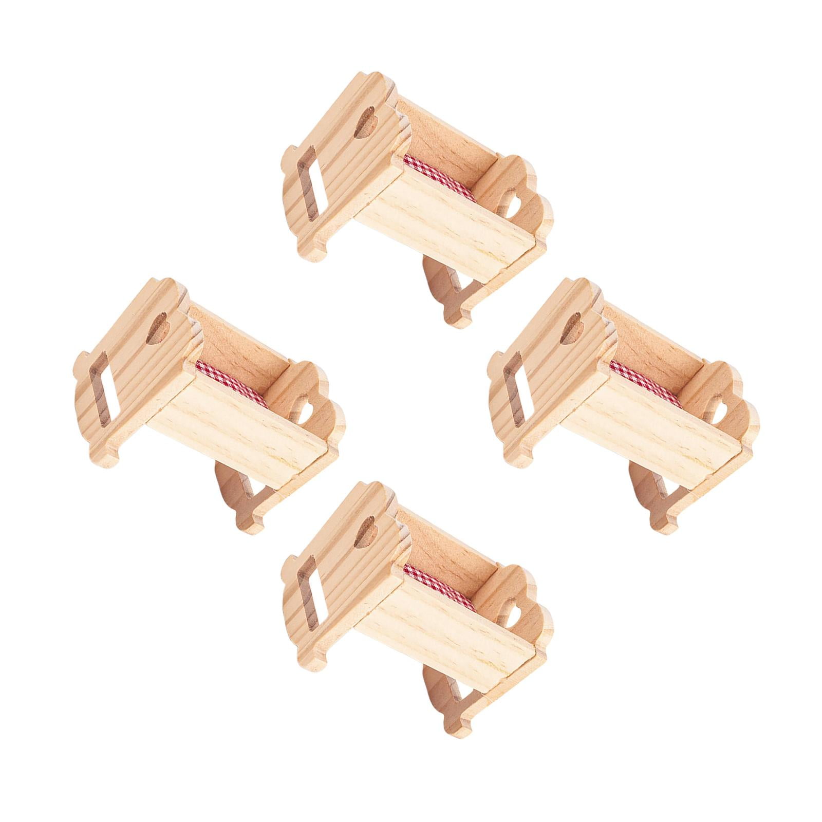 Masteelf 4pcs Tiny Realistic Wooden Doll Crib Mini Doll House Crib ...